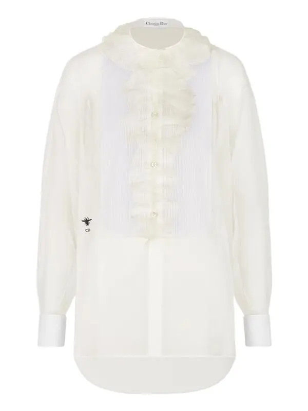 Dior Sheer Blouse With Ruched Collar - White