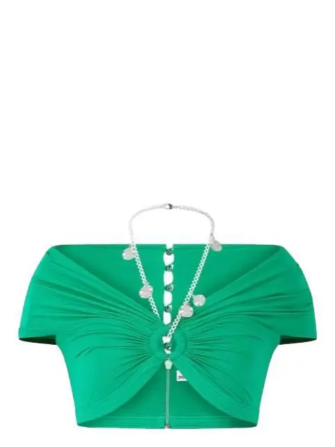 Rabanne Ruched Off-shoulder Top With Cutout - Green