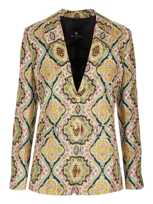 Etro Single Breasted Printed Blazer - Green