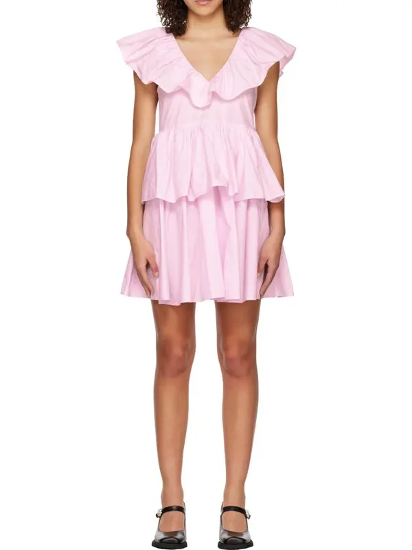 GANNI V-neck Ruffle Dress - Pink