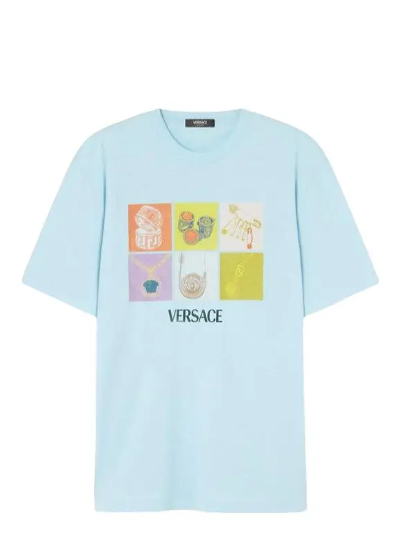 Versace Graphic-printed Crewneck T-shirt - Light Blue