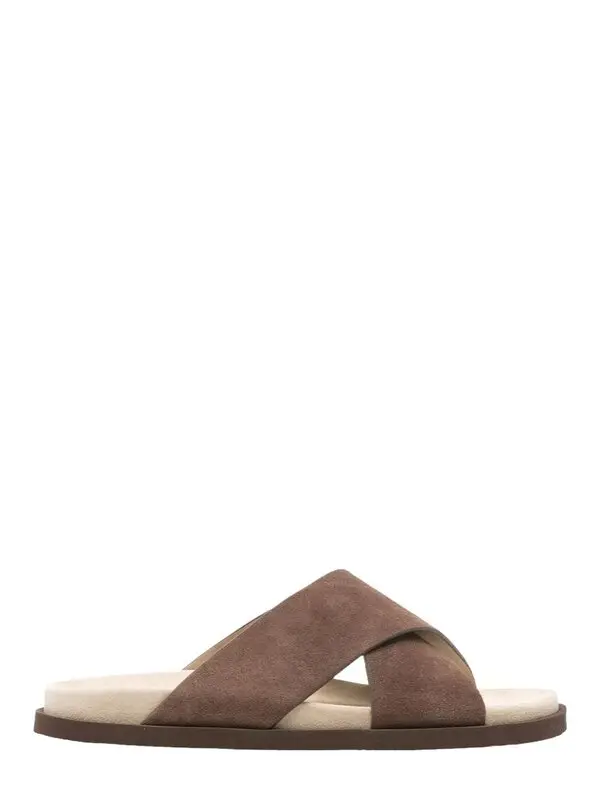 Brunello Cucinelli Crossover Strap Slip-on Sandals - Brown