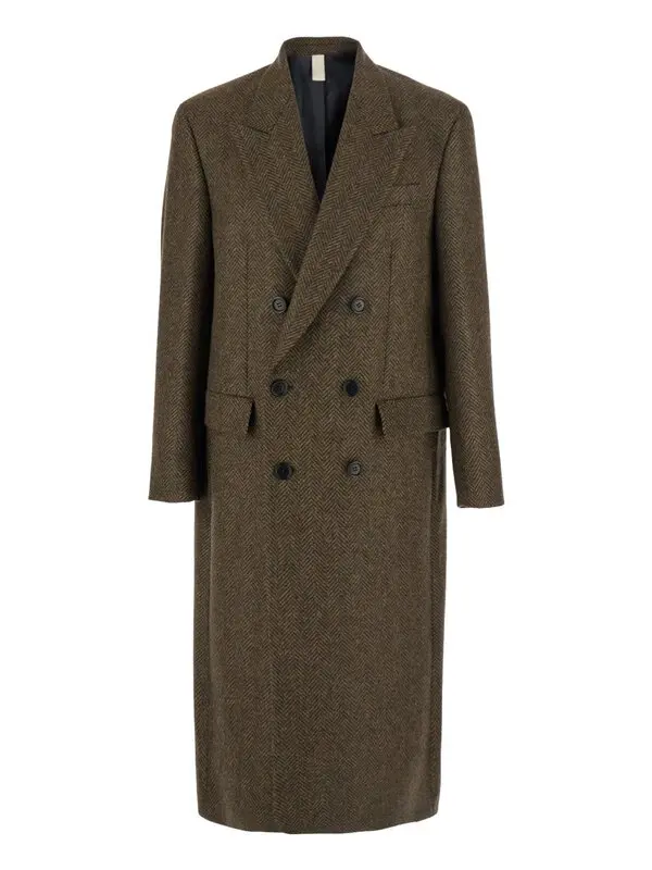 SUNFLOWER Herringbone Double-breasted Coat - Green