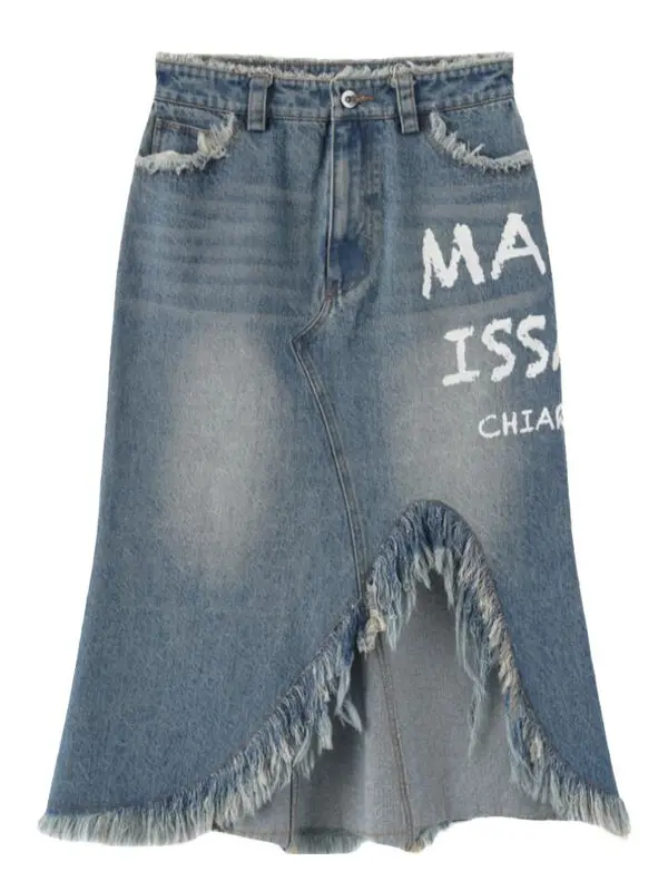 Marissa Chiara Denim Skirt With Raw Edge Detailing - Blue