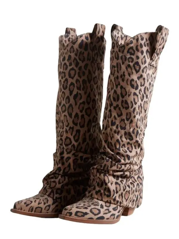 R13 Leopard Print Slouch Boots - Black