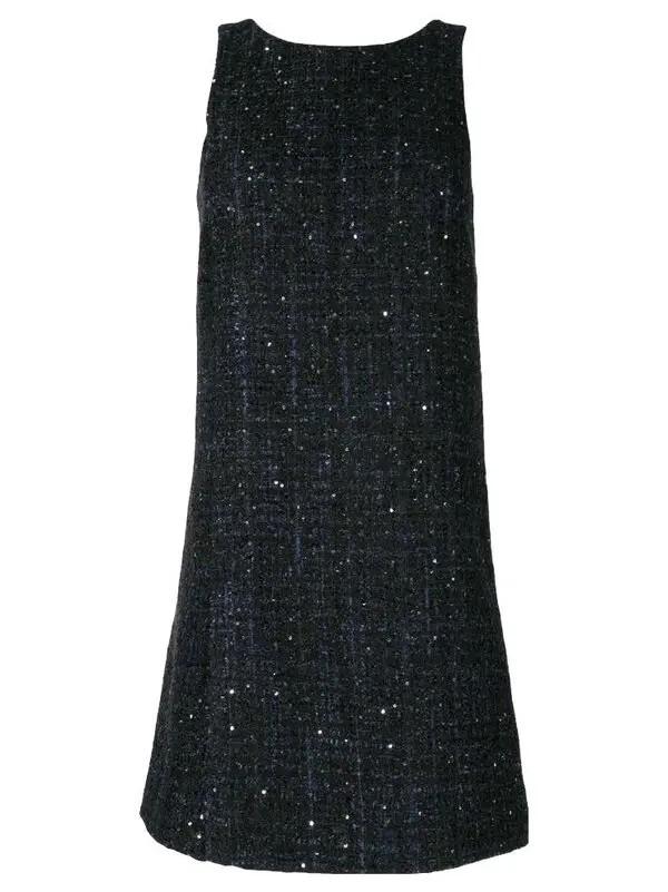 Emporio Armani Tweed Sleeveless Dress With Sequins And Side Slit - Black