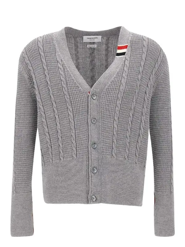 Thom Browne V-neck Buttoned Knitted Cardigan - Light Gray