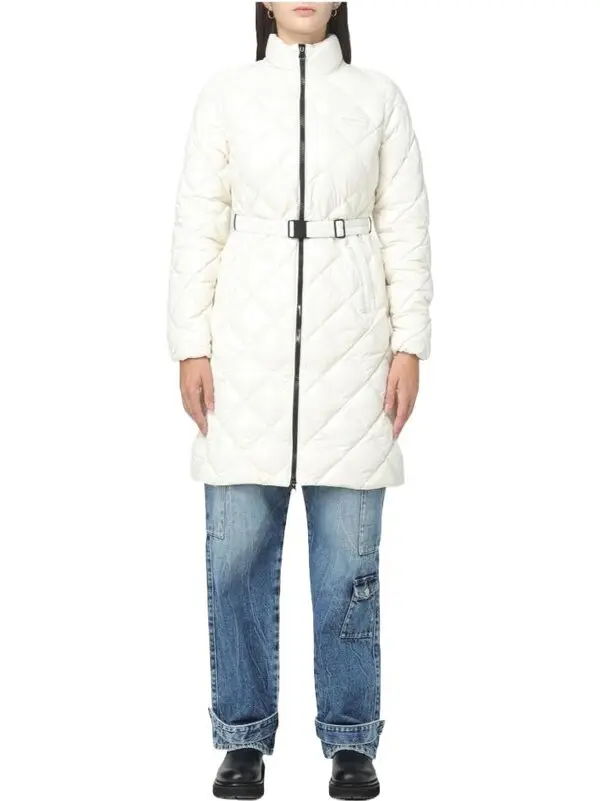 Duvetica Quilted Long-sleeve Jacket With High Collar And Belt - White