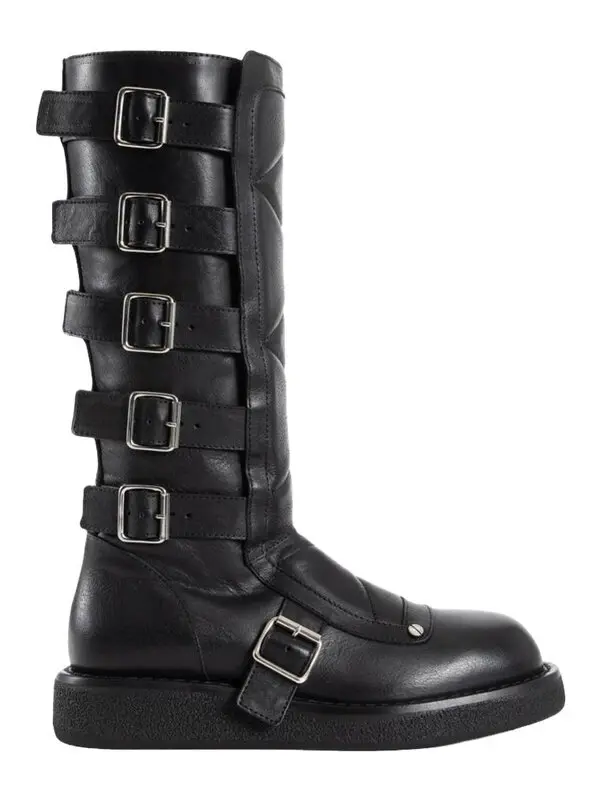 ANN DEMEULEMEESTER Round-toe Boots With Buckled Straps - Black