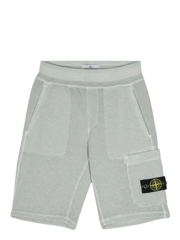 Stone Island Elastic Waistband Shorts With Removable Logo Badge - Light Gray