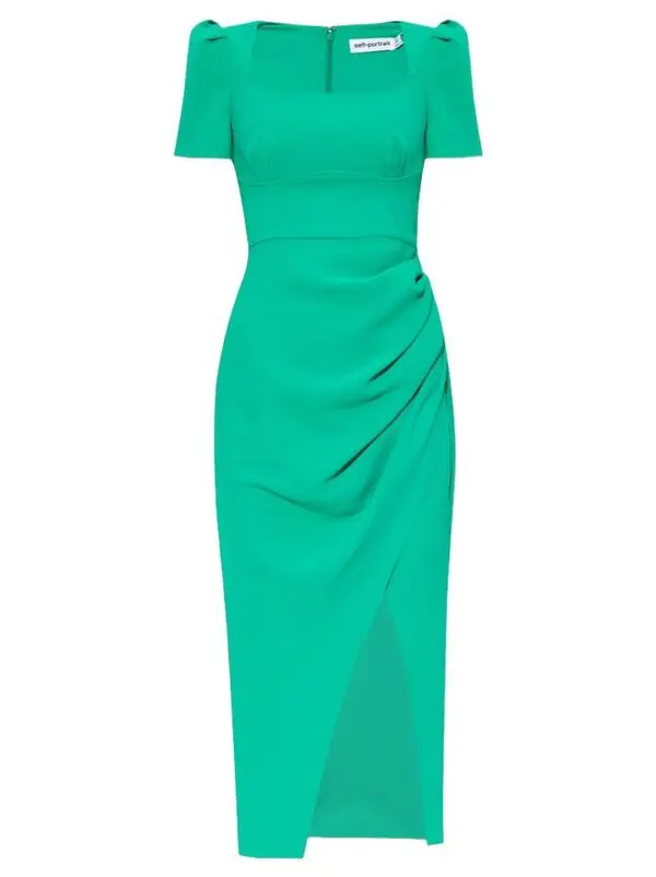 SELF-PORTRAIT Gathered Detail Midi Dress - Green