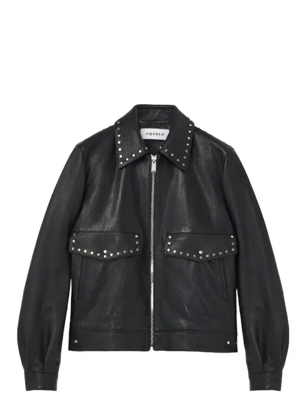 Alexander McQueen Studded Leather Aviator Jacket - Black