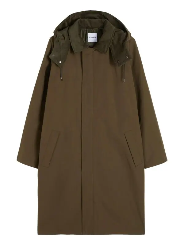 Aspesi Hooded Coat With Corduroy Collar - Green