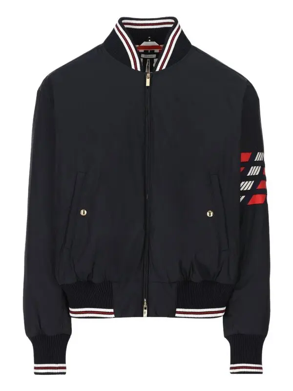 Thom Browne 4-bar Striped Zipped Puffer Bomber Jacket - Navy Blue