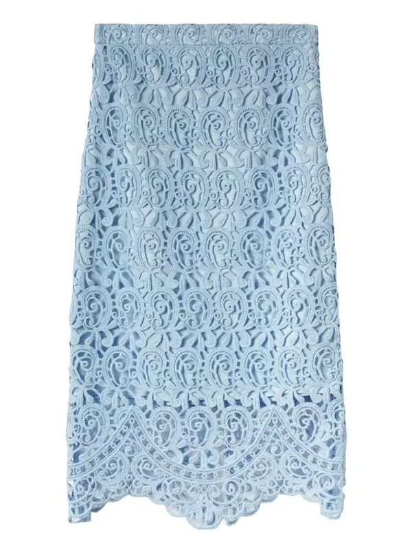 Burberry High Waist Lace Midi Skirt - Blue