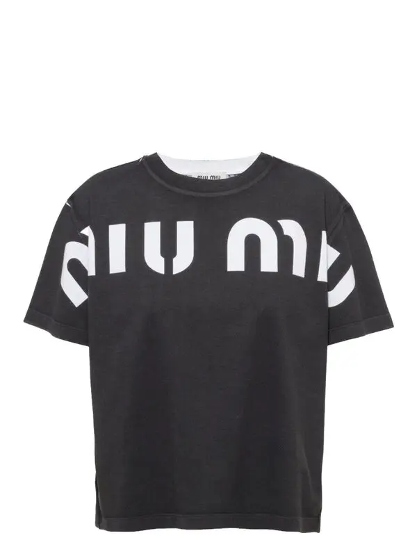 Miu Miu Printed Logo T-shirt - Black