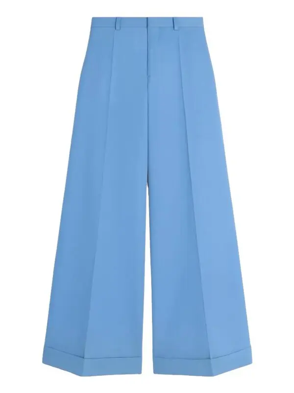 Celine Long Docks Trousers In Diagonal Wool - Blue