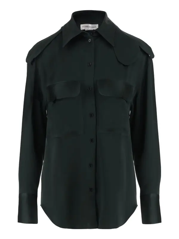 Victoria Beckham Curved Hem Satin Shirt - Seaweed