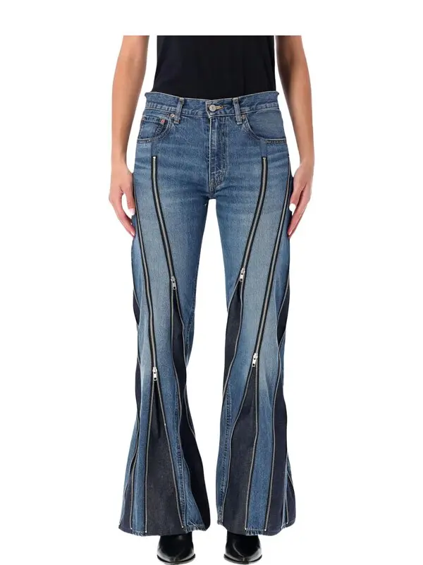 Junya Watanabe Zip Detailed Flared Jeans - Blue