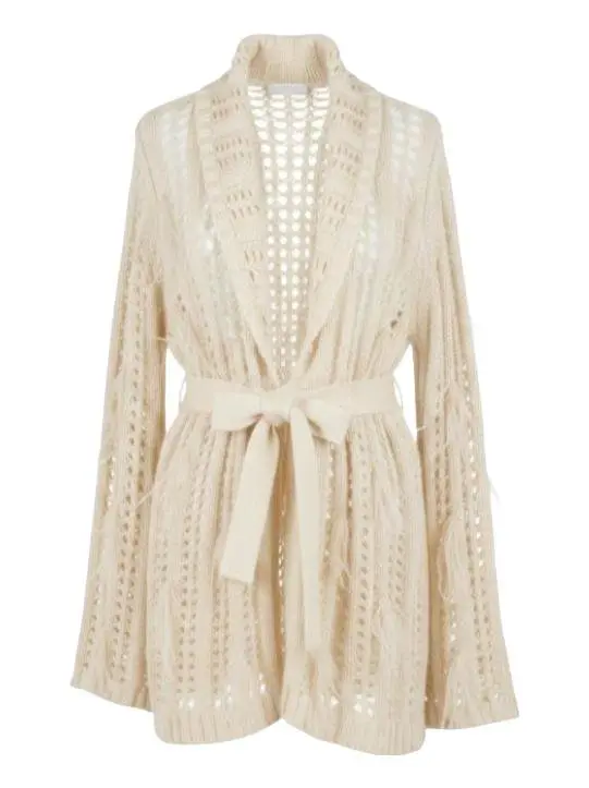 TWINSET Belted Openwork Cardigan - Nude