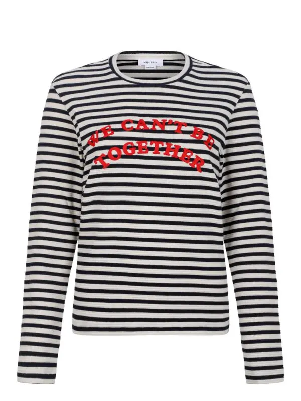 Alexander McQueen Striped Long Sleeve T-shirt With Embroidered Slogan - Black