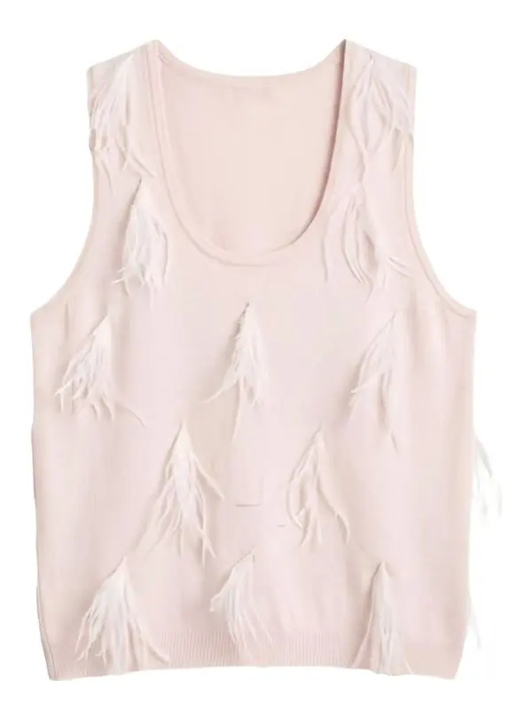 TWINSET Feather Embellished Round Neck Vest - Pink
