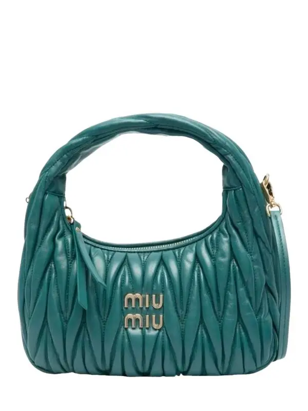 Miu Miu Wander Matelassé Logo Plaque Mini Hobo Bag - Blue