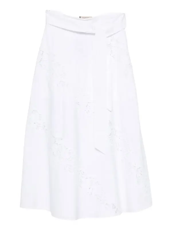 TWINSET Long Poplin And Broderie Anglaise Skirt - White