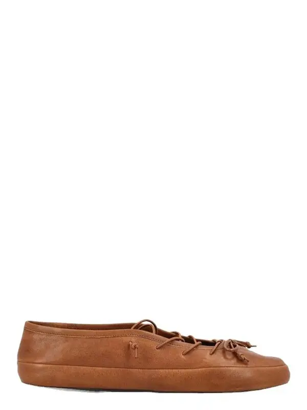 Miu Miu Leather Lace-up Ballerinas - Brown