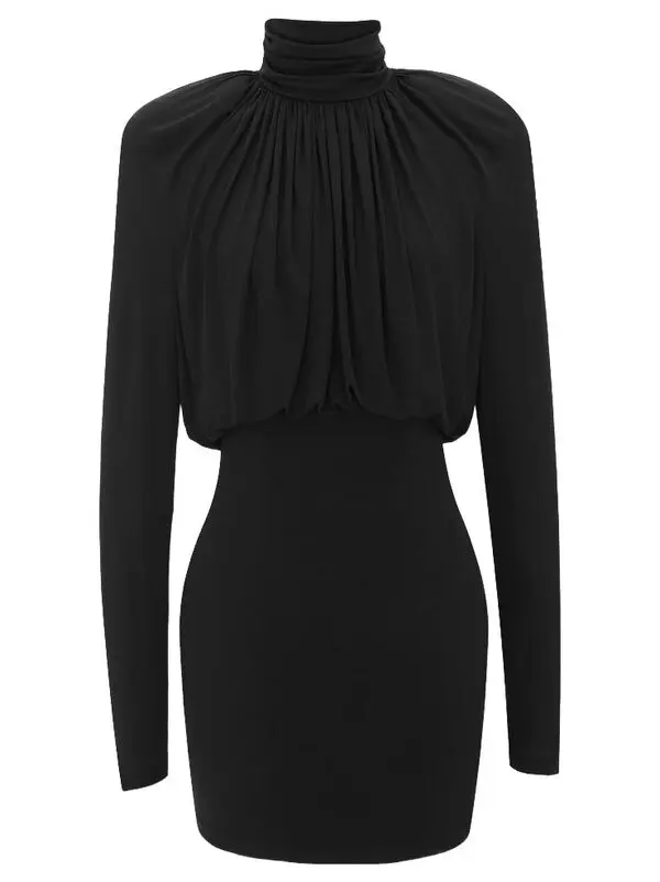 Saint Laurent Long-sleeved High-necked Crepe Jersey Dress - Black