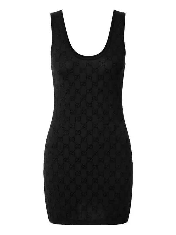 Gucci Gg Embellished Embroidered Dress - Black
