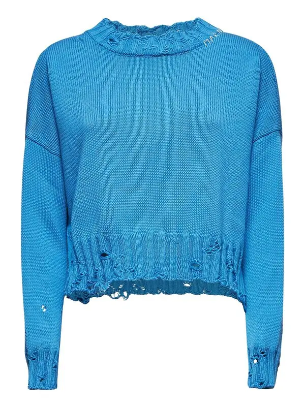 Marni Distressed Knitted Crewneck Jumper - Blue