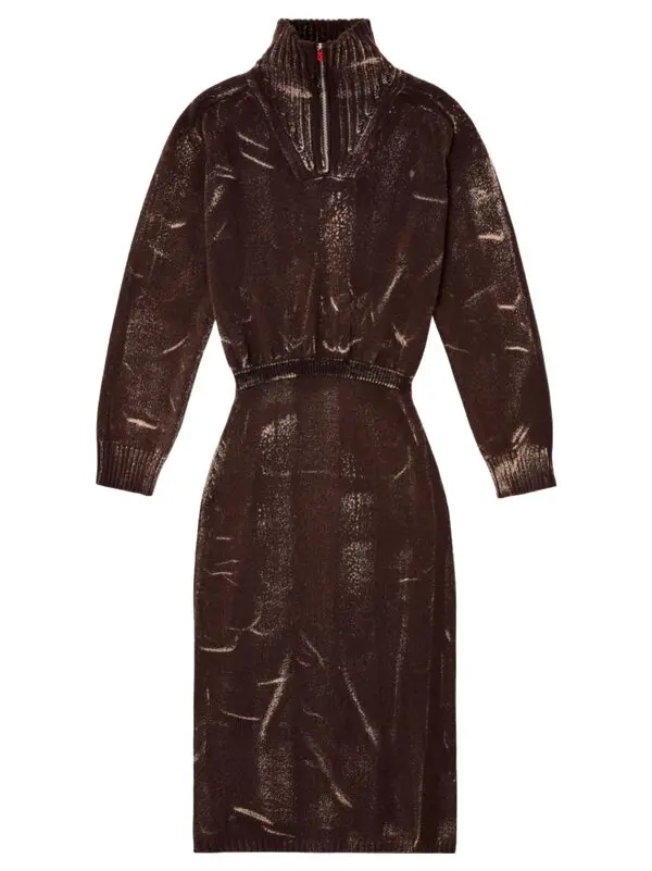 DIESEL® Zipped Turtleneck Midi Dress - Brown