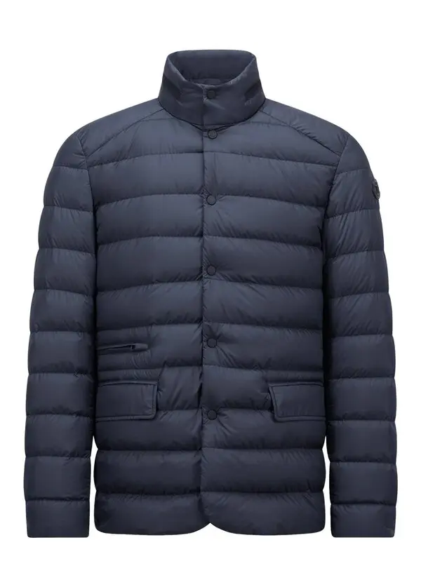 Moncler Carrelet Quilted Down Blazer With Leather Trim - Navy Blue