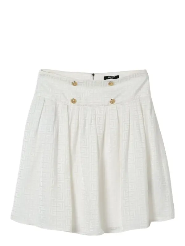 Balmain Logo-jacquard Pleated Skirt - White