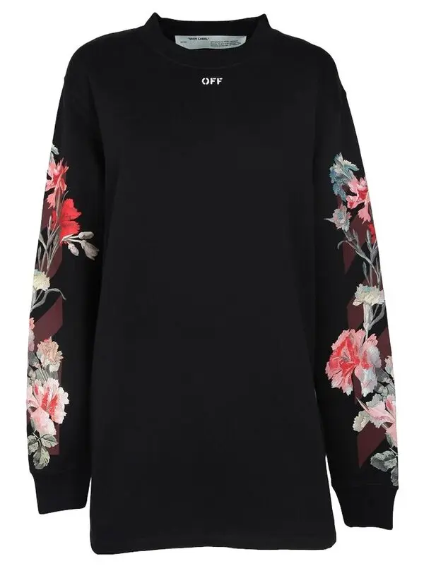 Off-White Floral Print Long Sleeve Dress - Black