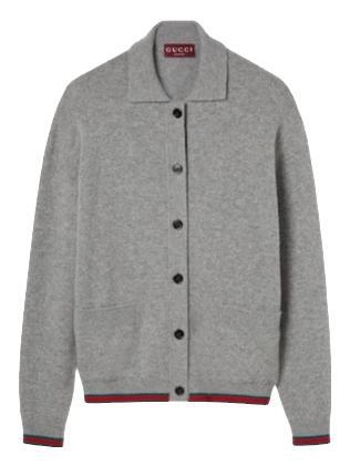 Gucci Cardigan With Pointed Collar And Ribbed Hem - Grey