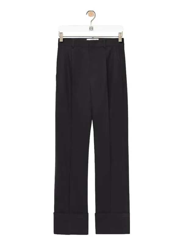 Loewe Fisherman Turn-up Trousers In Cotton Gabardine - Black