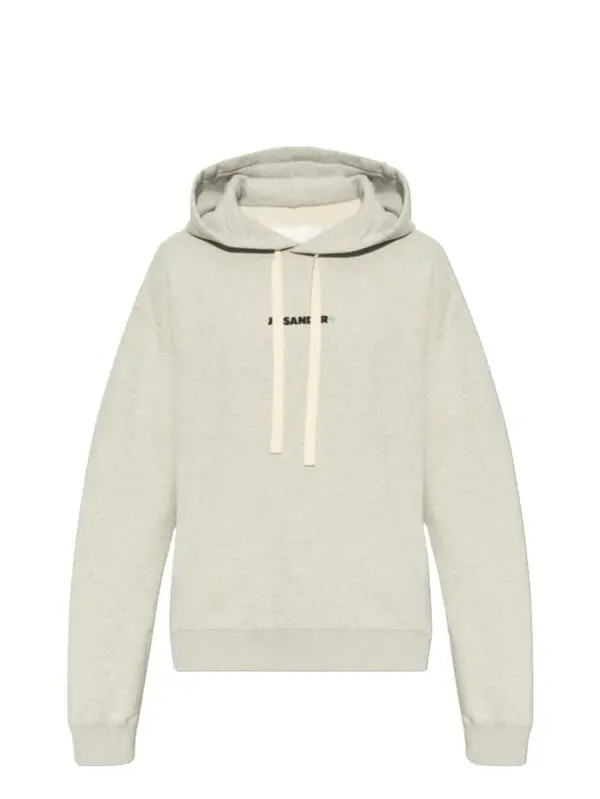JIL SANDER Logo Printed Drawstring Hoodie - White
