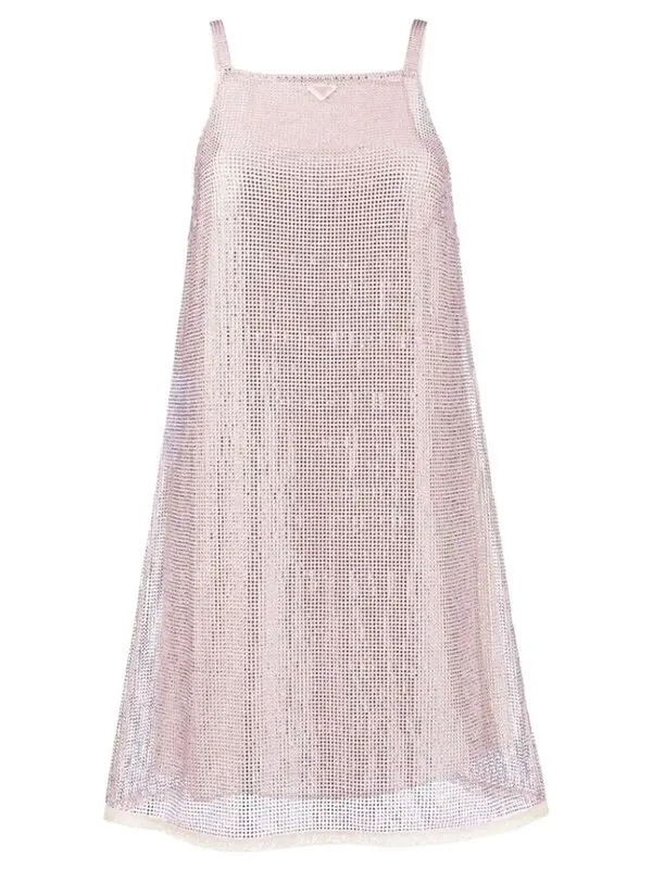 Prada Embellished Mesh Halter Dress - Pink