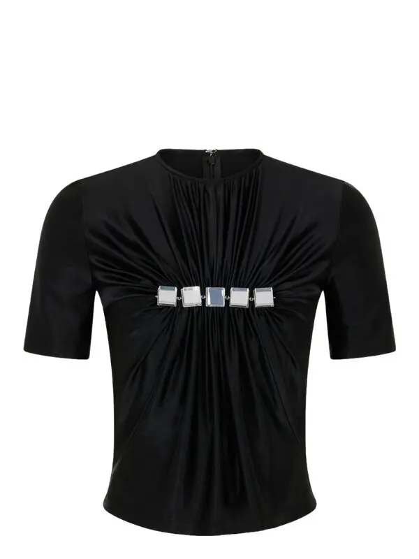Rabanne Embellished Draped Mock Neck Top - Black