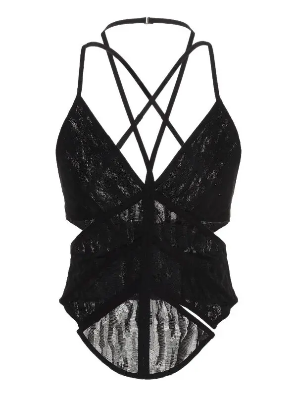 DION LEE Camouflage-lace Corset Top - Black