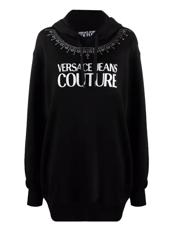 Versace Studded Logo Hoodie Dress - Black