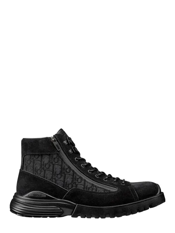 Dior Monogram Lace-up Ankle Boots - Black