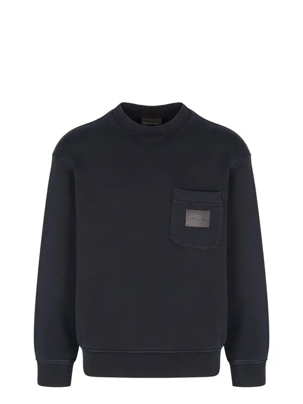 Emporio Armani Long Sleeve Crewneck Sweatshirt With Logo Patch - Black