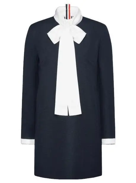 Thom Browne Pussy-bow Long-sleeve Mini Dress - Navy Blue