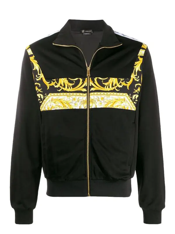 Versace Barocco Logo Print Track Jacket - Black