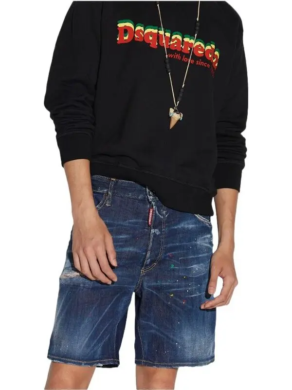 Dsquared2 Paint Splatter Effect Denim Shorts - Black
