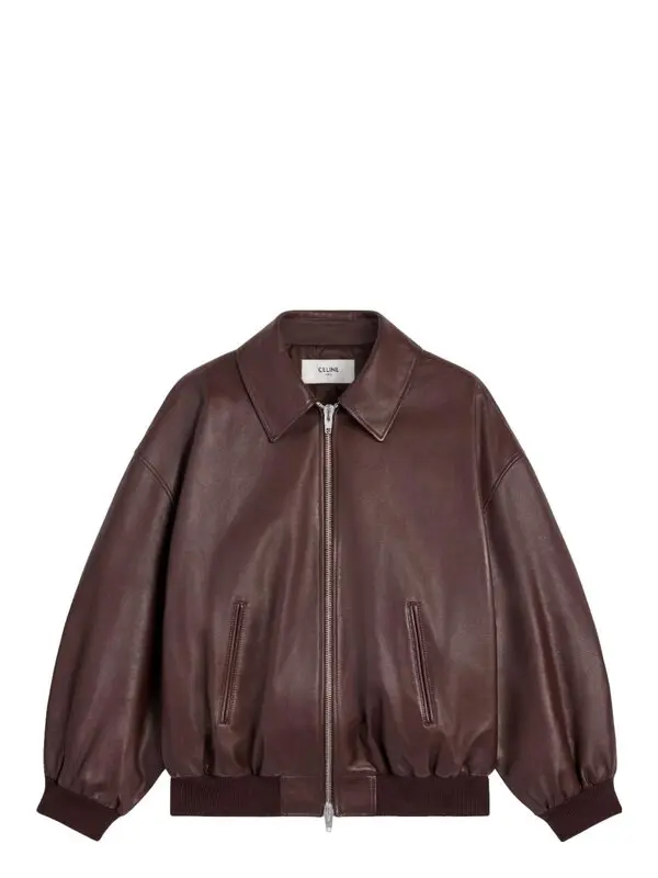 Celine Teddy Jacket In Calfskin - Chocolate-colored
