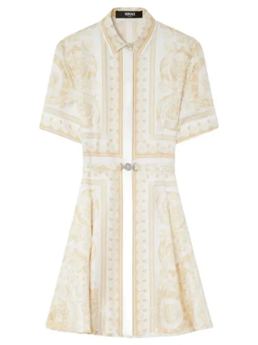 Versace Baroque Print Belted Dress - White  Beige